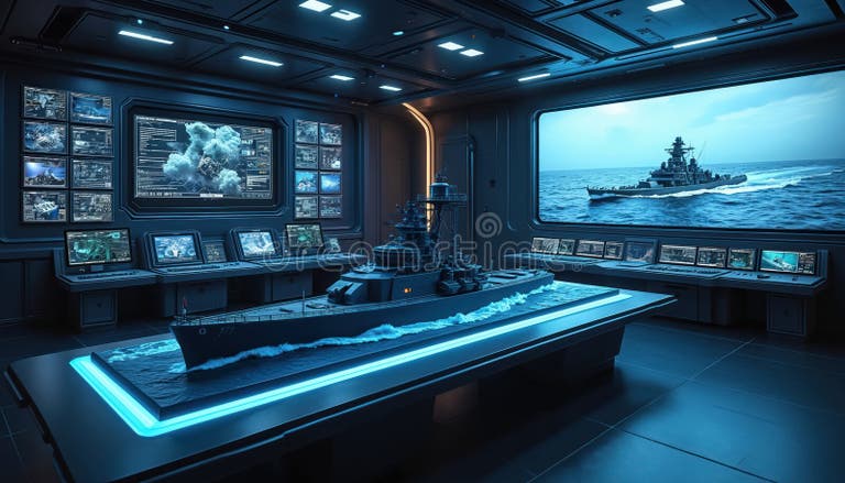 Futuristic Naval Command Center Displaying Maritime Operations on ...