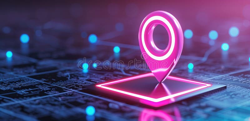 Futuristic Navigation with Neon Location Pin and Digital Map Interface ...