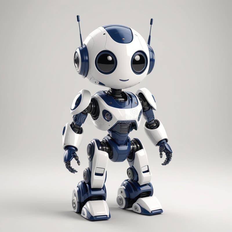 Futuristic Navy Blue and White Robot Concept on White Background Stock ...
