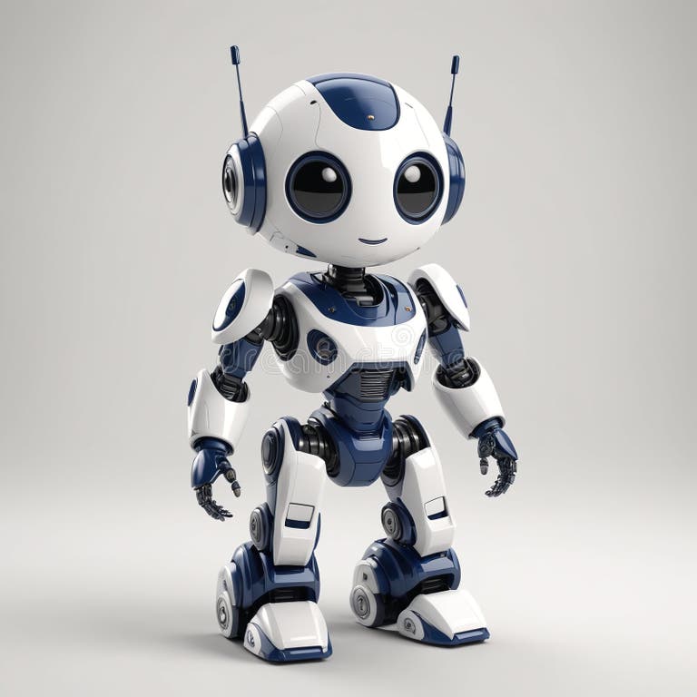 Futuristic Navy Blue and White Robot Concept on White Background Stock ...