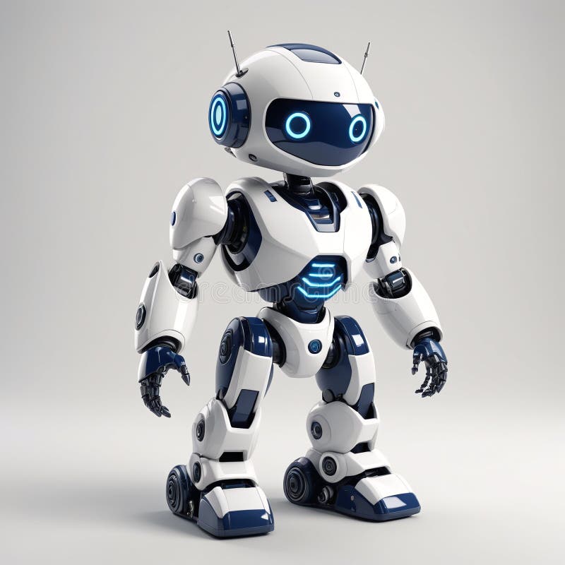 Futuristic Navy Blue and White Robot Concept on White Background Stock ...