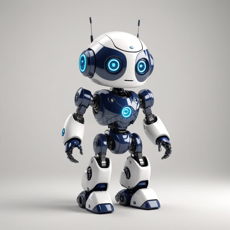 Futuristic Navy Blue and White Robot Concept on White Background Stock ...