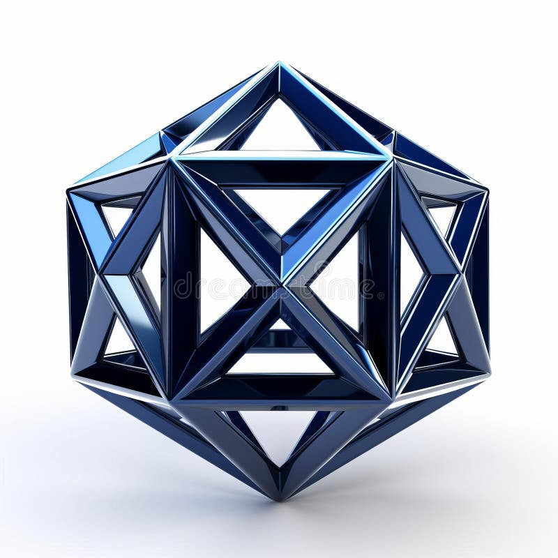 Futuristic Navy Icosahedron Geometric Structure on White Background ...