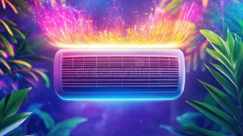 Futuristic Neon Air Conditioner with Vibrant Energy Flow in Lush Jungle ...