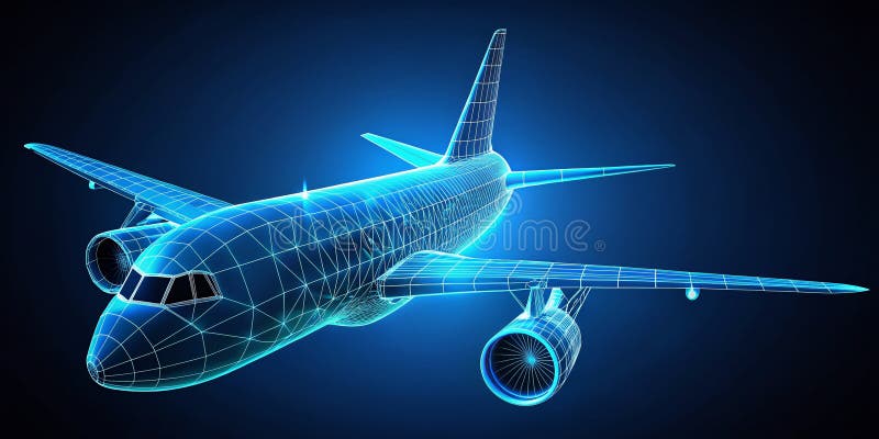 Futuristic Neon Airplane: Low Poly Wireframe Design Concept for ...