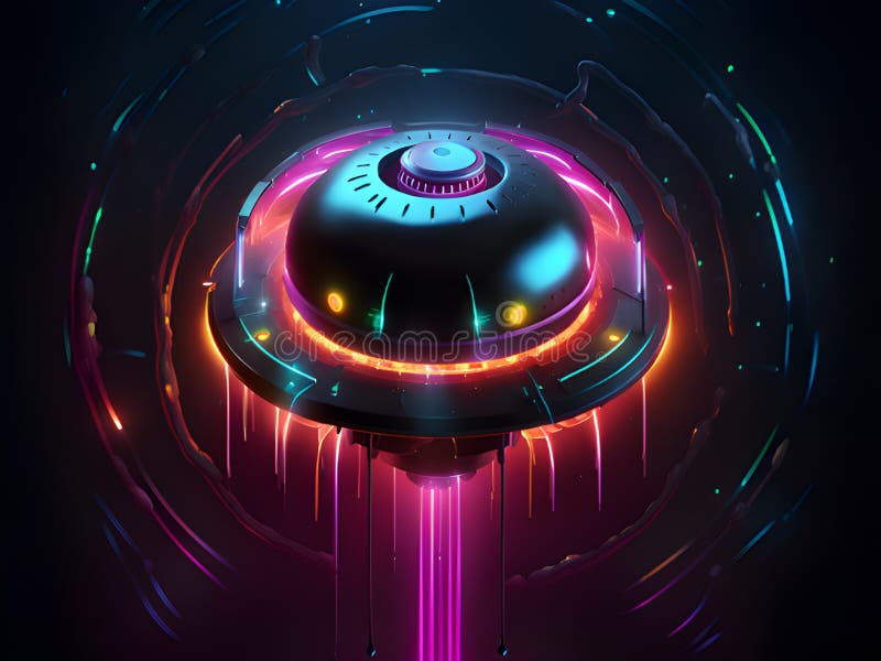 Futuristic Neon Alien Sci - Fi Spaceship Stock Illustration ...