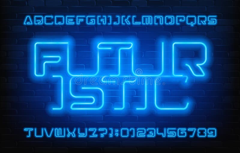 Neon Blue Light Alphabet Vector Font. Stock Vector - Illustration of ...