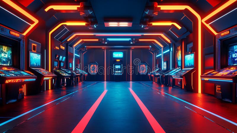 Futuristic Neon Arcade Corridor Game Room Virtual Reality Digital ...