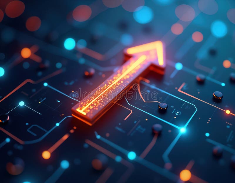 Futuristic Neon Arrow on Circuit Board. Advanced Tech Concept ...