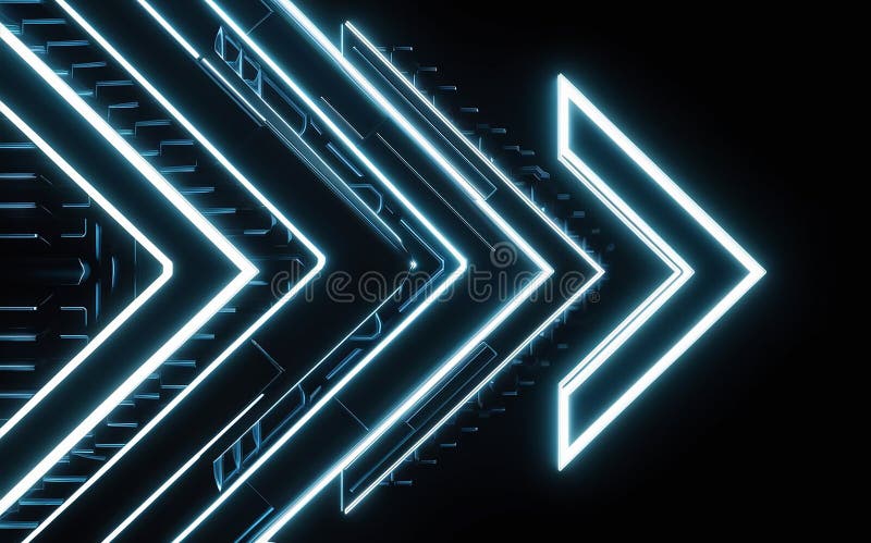 Futuristic Neon Arrow Design with Glowing Blue Lines Stock Illustration ...