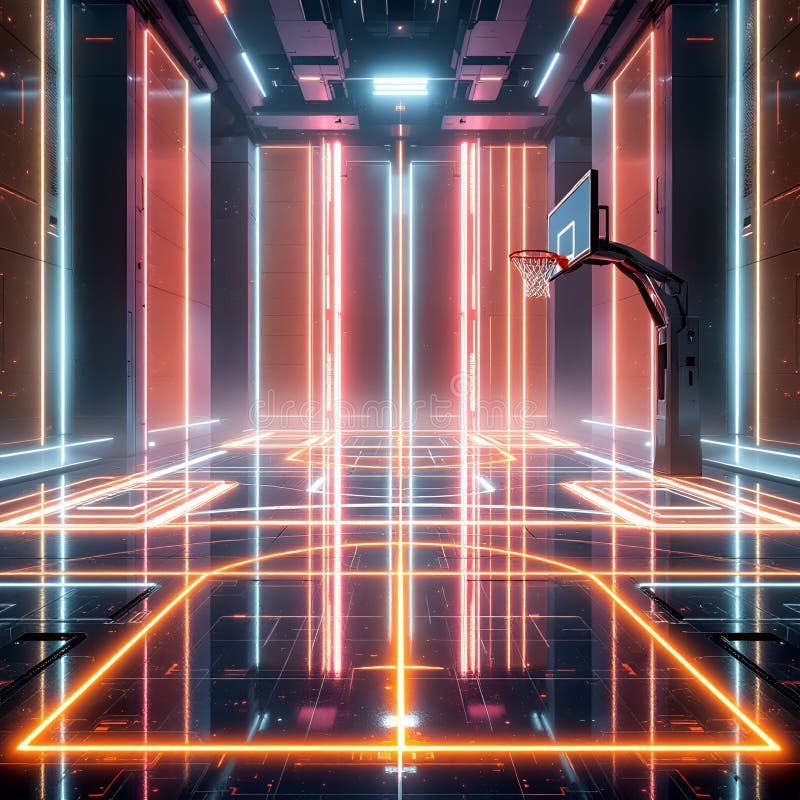 Futuristic Neon Basketball Court Stock Illustration - Illustration of ...