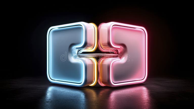 Futuristic Neon Blocks Interlocking with Glowing Edges on Dark ...