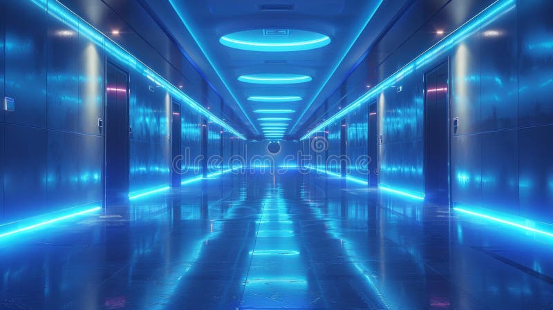 Futuristic Neon Blue Corridor Generative Ai Stock Illustration ...