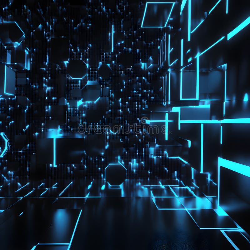 Futuristic Neon Blue Digital Landscape in 3D Perspective Stock ...