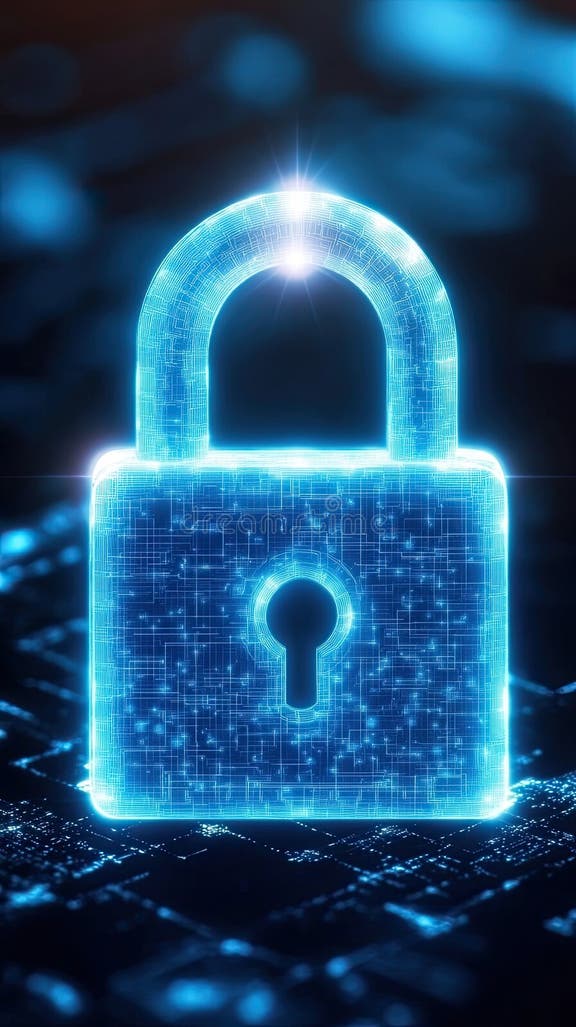 Futuristic Neon Blue Digital Lock Symbolizing Cybersecurity Stock ...