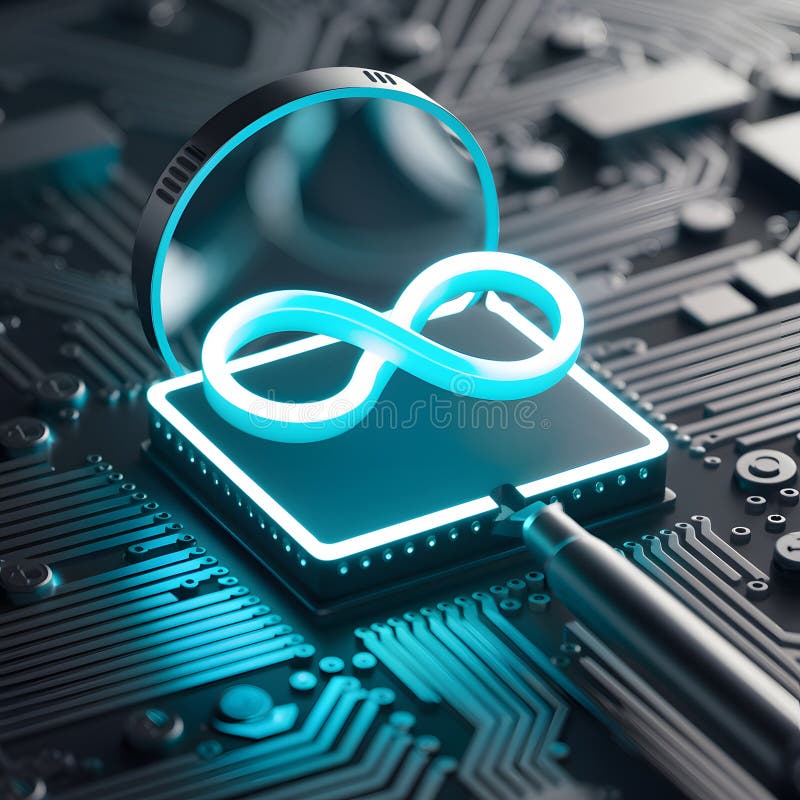 Futuristic Neon Blue Infinity Symbol on Square Platform, Intricate ...