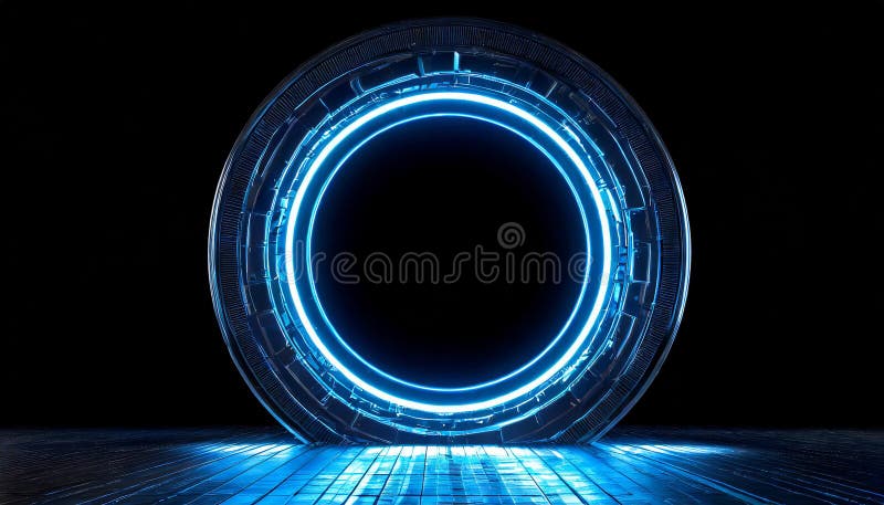 Futuristic Neon Blue Round Frame. 3D Rendering. Isolated on Black ...