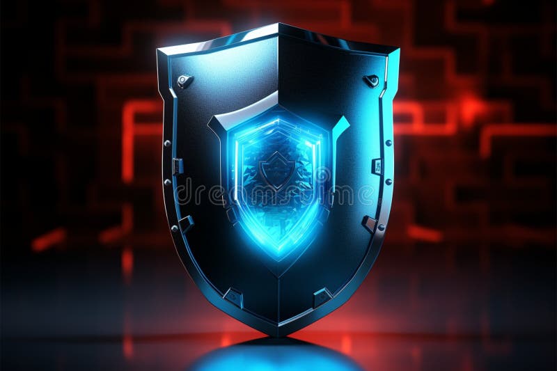 Futuristic Neon Blue Shield Defends Data Under the Cyber Security Guard ...