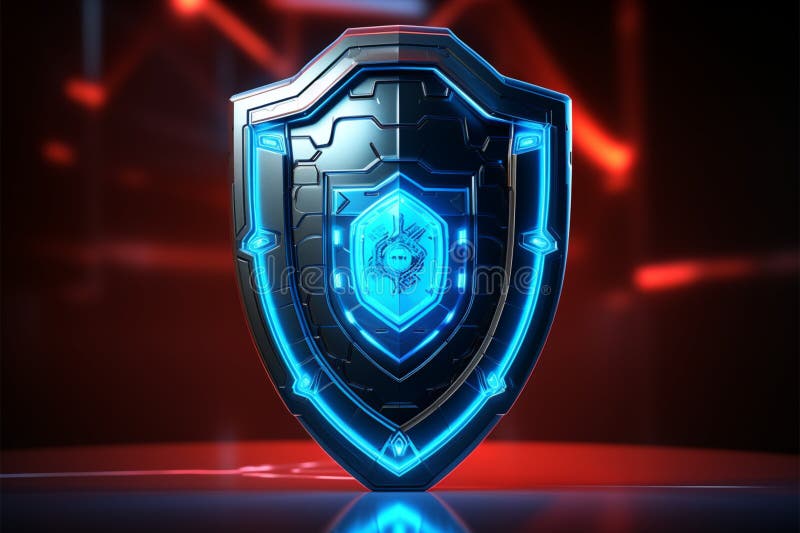 Futuristic Neon Blue Shield Defends Data Under the Cyber Security Guard ...
