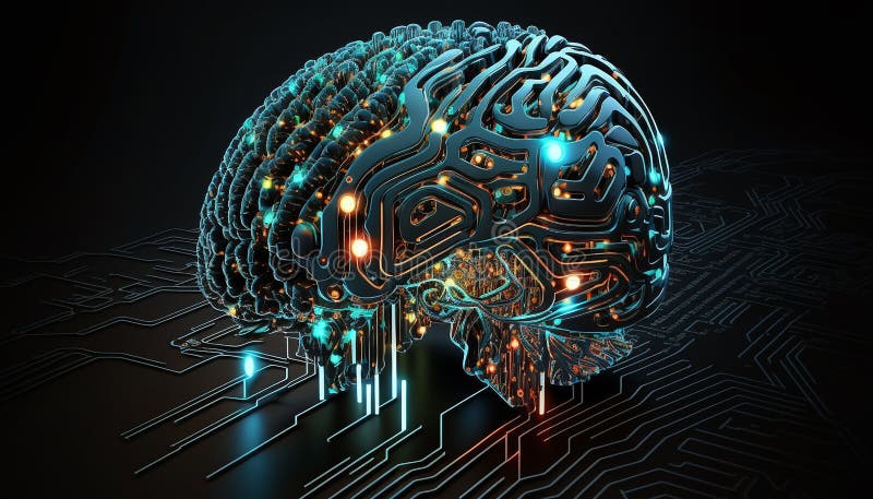 Futuristic Neon Brain Chip with Artificial Intelligence Information of ...
