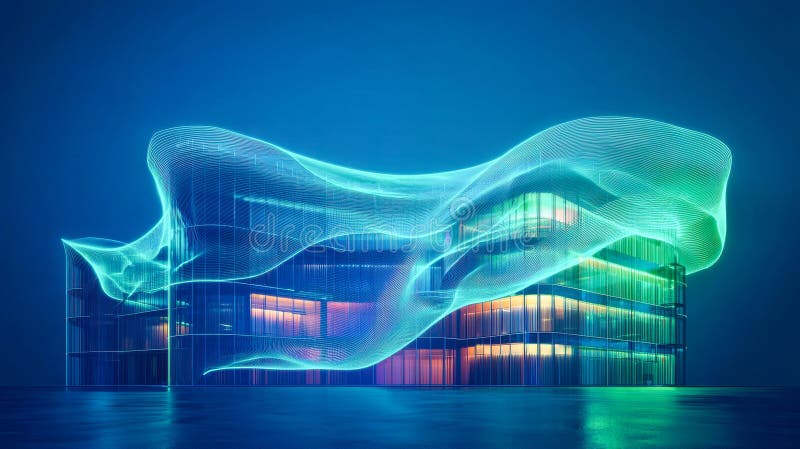 Futuristic Neon Building with Colorful Wave-like Structure in Night ...