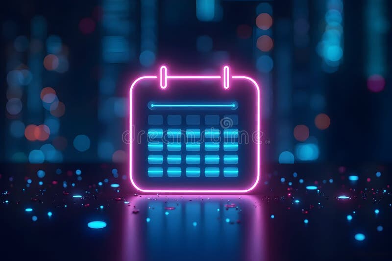 Glowing Calendar Icon with Neon Lights on Dark Background Stock ...