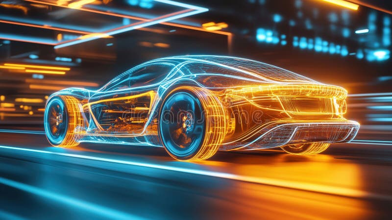 Futuristic Neon Car Design with Glowing Wireframe Stock Photo - Image ...