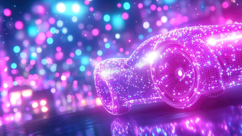 Futuristic Neon Car with Digital Wireframe and Vibrant Blurred Lights ...