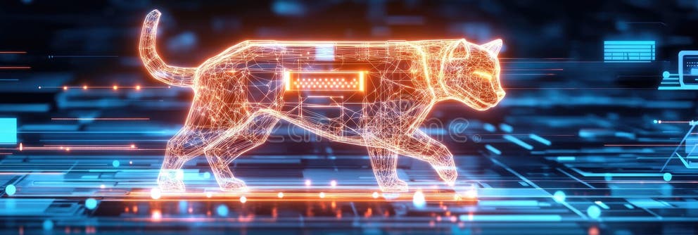 Futuristic Neon Cat with Digital Circuitry in a Techno Environment ...