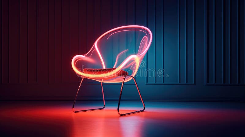 Futuristic Neon Chair in Minimalistic Interior Setting Stock ...