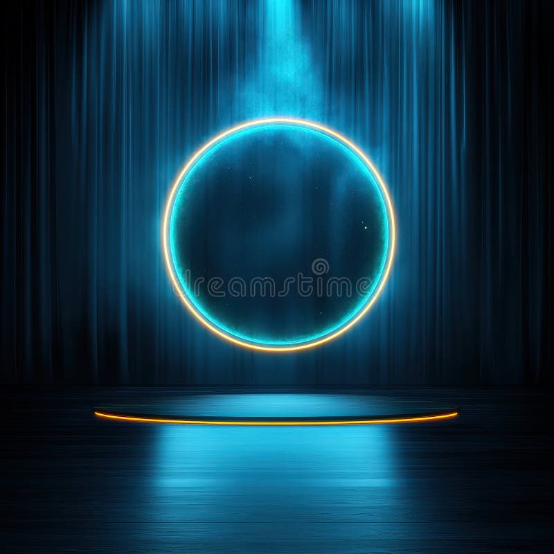 Futuristic Neon Circle Portal with Blue Lighting and Stage Platform ...
