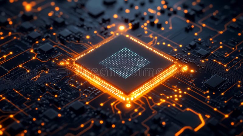 A Futuristic Neon Circuit Board Concept Featuring a Close-up of a CPU ...