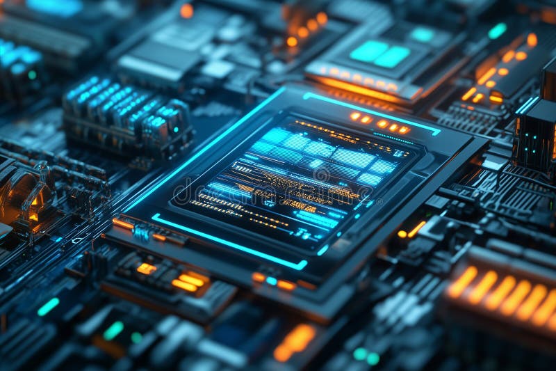 Board Glowing Processor Neon Lights Technology Stock Illustrations ...