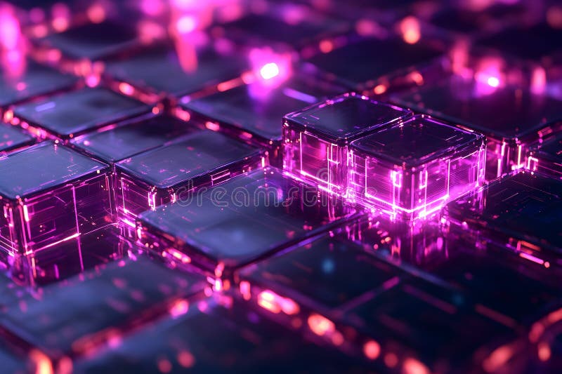 Futuristic Neon Circuit Board with Glowing Pink Lights and Transparent ...