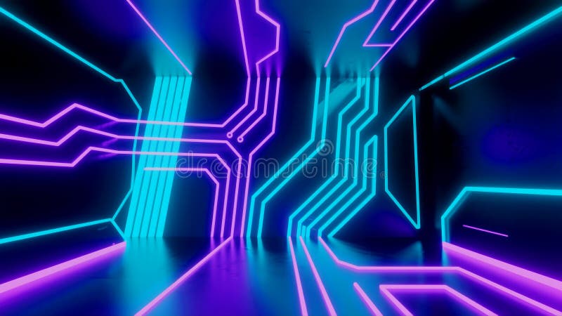 Futuristic Neon Circuit Pathway Stock Illustration - Illustration of ...