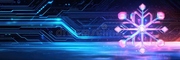 Futuristic Neon Circuitry and Glowing Snowflake Design Stock Image ...