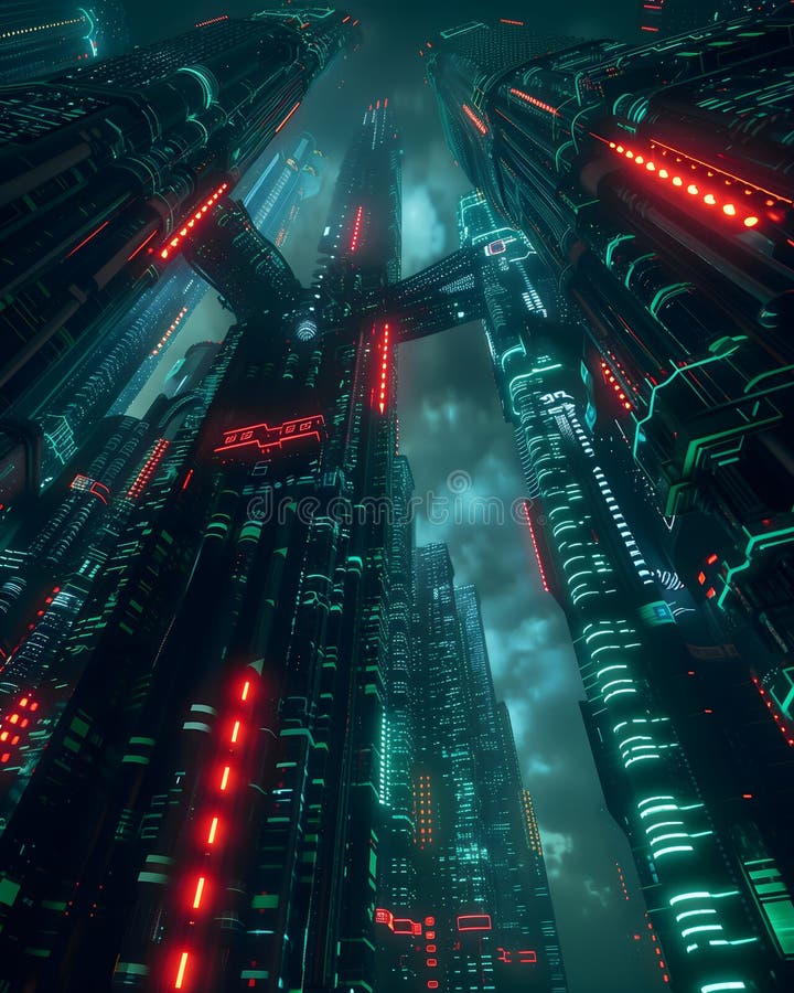 A Futuristic Neon City Background Stock Illustration - Illustration of ...