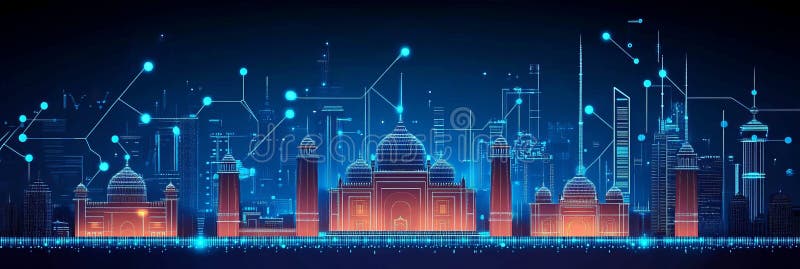 Futuristic Neon City Skyline Illuminated Indian Architecture with ...