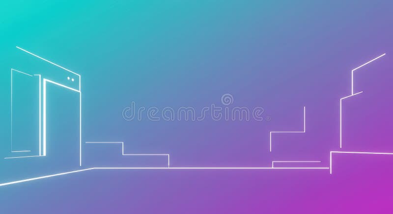 Futuristic Neon Cityscape with Gradient Sky and Minimalistic Line Art ...