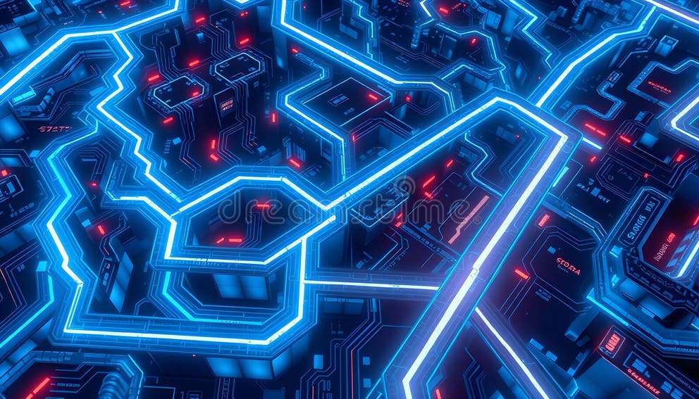 Futuristic Neon Cityscape: High-Tech Infrastructure Stock Illustration ...