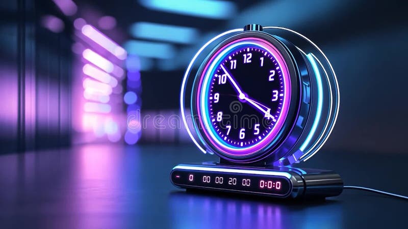 Futuristic Neon Clock with Digital Display in Sci-Fi Setting, Modern ...