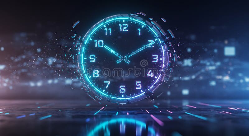 A Futuristic Neon Clock with a Glowing Digital Effect, Representing ...