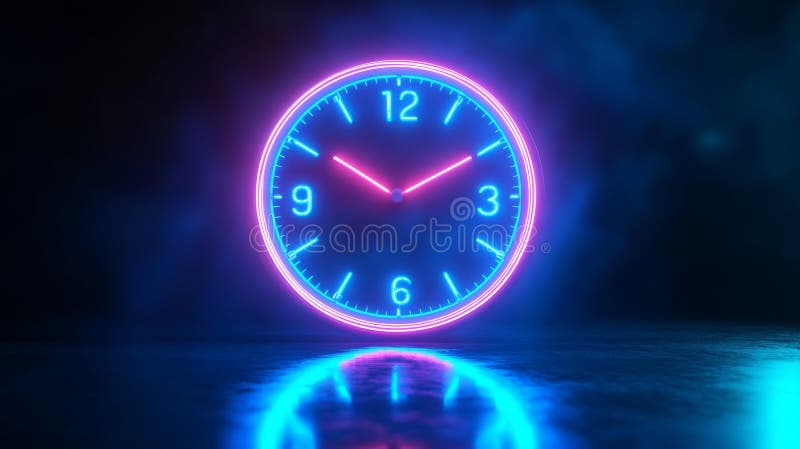 Futuristic Neon Clock Illustration that Features Stunning Light Effects ...
