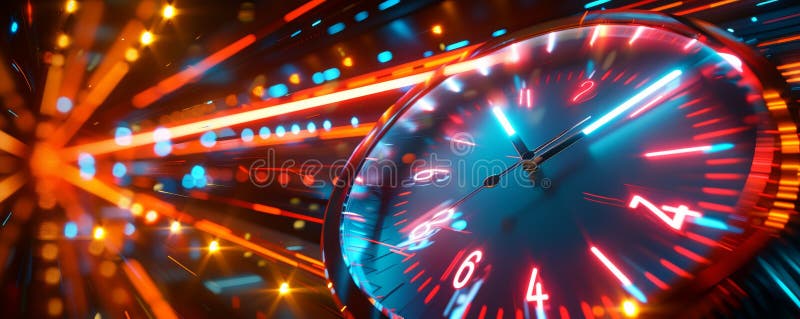 Futuristic Neon Clock with Vibrant Light Trails Representing Speed and ...