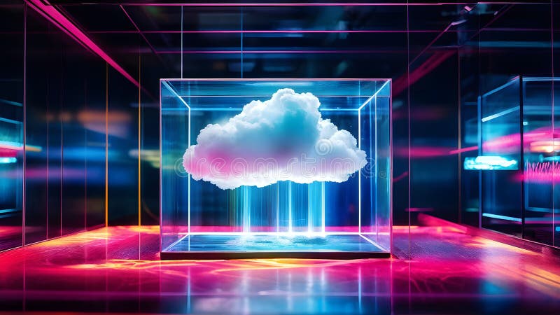 Futuristic Neon Cloud in Glass Box, Vibrant Colors, Tech Art ...