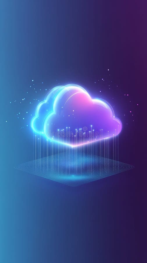 Futuristic Neon Cloud Technology: Digital Data Storage and Networking Illustration Stock ...