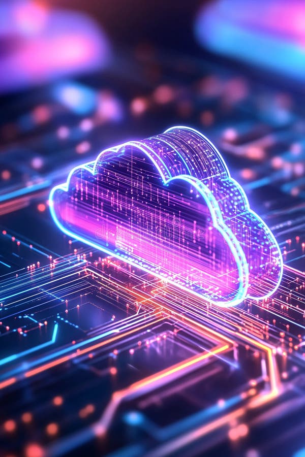 Futuristic Glowing Cloud Computing Concept Neon Light Representing Digital Data Storage Modern ...