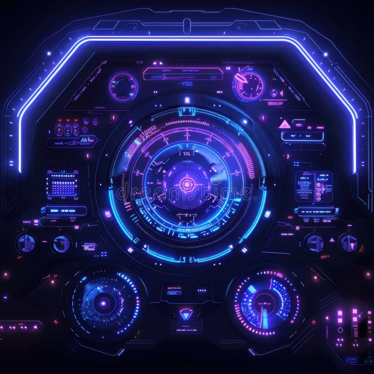 Futuristic Neon Control Panel with Digital Technology Interface Stock Image - Image of glowing ...