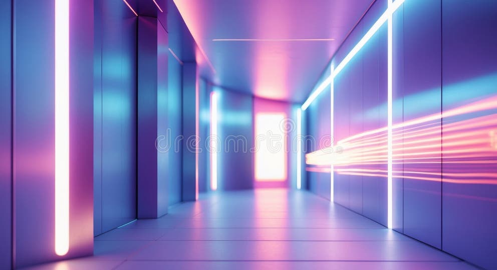Futuristic Neon Corridor Abstract Lighted Space Interior Modern Design ...