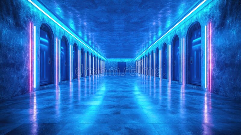 Futuristic Neon Corridor with Blue and Purple Led Lights Stock Photo ...